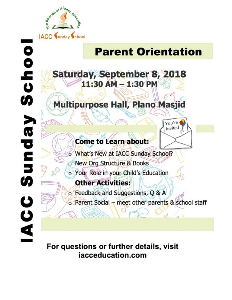 IACC-Sunday-School—Parent-Orientation-Flyer-2018-19 | Plano Masjid